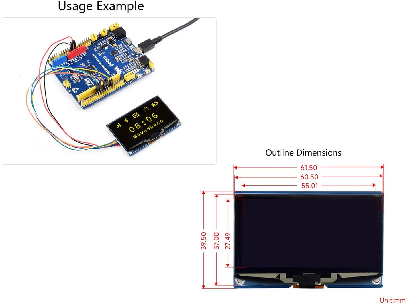 waveshare 2.42inch OLED Display Module 128×64 Resolution for Raspberry ...